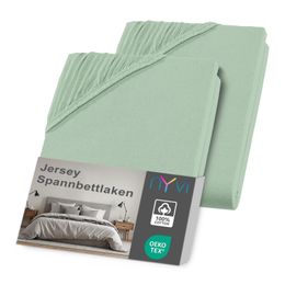 NYVI Jersey Spannbettlaken DreamScience f&uuml;r Matratzen bis 22 cm H&ouml;he - Weich & Anschmiegsam, Rundumgummizug, B&uuml;gelfrei Farbe:eukalyptus;Gr&ouml;&szlig;e:140x200 - 160x200 cm (2er Pack)