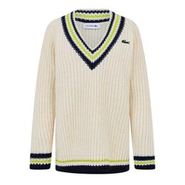 Lacoste - Pullover Top f&uuml;r Damen, V-Ausschnitt, leger (Cremefarbe/Schwarz)