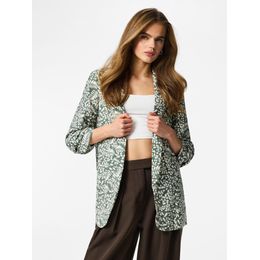 Blusenblazer Pieces "PCBOSELLA 3/4 PRINTED BLAZER NOOS", Damen, Gr. L, laurel wreath aop:birch leaves, Web, Obermaterial: 98% Polyester, 2% Elasthan, bedruckt, figurumspielend h&uuml;ftbedeckend, V-Ausschnitt, Blazer Blusenblazer, mit 3/4 &Auml;rmel
