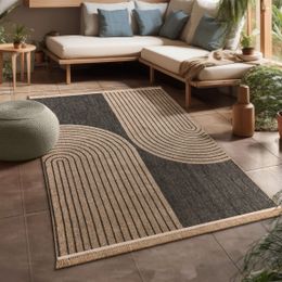 Teppich Paco Home "Cologne 493", grau (anthrazit), B:160cm H:11mm L:220cm, Polypropylen (PP), Teppiche, Teppich, Flachgewebe, meliert, Regenbogen, mit Fransen, Outdoor geeignet