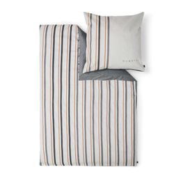Bettw&auml;sche Bugatti "Satinbettw&auml;sche Bugatti", grau (grau, coral), B/L: 155cm x 220cm, 1 Stk., 1 Stk., Mako-Satin, B/L: 80cm, 2 Stk., Mako-Satin, Obermaterial: 100% Baumwolle, Bettw&auml;sche, Bettw&auml;sche, mit edlem Streifen-Design und ruhiger Wendeseite