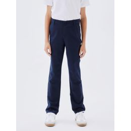 Chinos name it "NKMRIRAMEL PANT NOOS", Jungen, Gr. 140, N-Gr, blau (schwarz sapphire), Web, Obermaterial: 64% Polyester, 32% Viskose, 4% Elasthan, unifarben, regular fit normal, Hosen