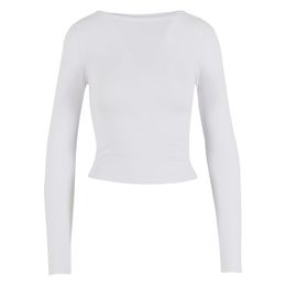 Longsleeve Urban Classics "Urban Classics Ladies Ruffled Super Slim Longsleeve", Damen, Gr. M, wei&szlig;, 100% Baumwolle, unifarben, slim fit, Rundhals, Shirts