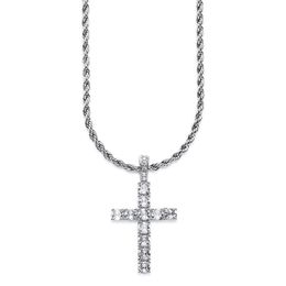 Kette mit Anh&auml;nger BRUNO BANANI "Schmuck Geschenk Kordelkette aus Edelstahl mit gro&szlig;em Kreuz", edelstahlfarben, kristallwei&szlig;, Halsketten, Herren, Edelstahl, L: 55 B: 2,7mm, mit Zirkonia (synth.), B:2,7mm