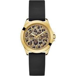 Quarzuhr GUESS "MENAGERIE", schwarz, Armbanduhren, Damen, Quarzuhr, Armbanduhr, Damenuhr, Silikonarmband, Mineralglas, analog