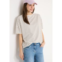 T-Shirt Cecil, Damen, Gr. M (40), urban taupe, Web, 48% Baumwolle, 48% Modal, 4% Elasthan, gestreift, comfort fit normal, U-Boot-Ausschnitt, B&uuml;ndchen, Shirts T-Shirt, mit U-Boot-Ausschnitt