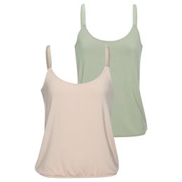 Tr&auml;gertop Vivance "mit elastischen Glitzertr&auml;gern", Damen, Gr. 32/34, beige (beige, khaki), Single Jersey, Obermaterial: 95% Viskose (LENZING&trade; ECOVERO&trade;), 5% Elasthan, unifarben, figurbetont, tiefer Rundhals, Tops Tr&auml;gertop, aus weichem Viskose-Stretch