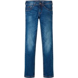 Slim-fit-Jeans TOM TAILOR, Jungen, Gr. 158, N-Gr, blau (mittelblau), Jeans, Obermaterial: 99% Baumwolle, 1% Elasthan, unifarben, slim fit, Jeans Slim-fit-Jeans, mit Knopf- und Rei&szlig;verschluss