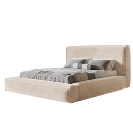 BETT 160x200 - Polsterbett mit Bettkasten und Holzrahmen - Modern Bett - Eleganter Amor-Velvet-Stoff - Kollektion Luna Maxi - Beige
