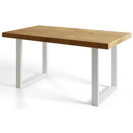 INDUSTRIELLER Esszimmertisch LOFT-U, ausziehbarer Tisch, Gr&ouml;&szlig;e: 160-260X90X77 cm, Wohnzimmertisch Farbe: LANCELOT, mit Metallbeinen in Farbe Wei&szlig;