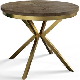 RUNDER Esszimmertisch BERGO, ausziehbarer Tisch Durchmesser: 90 cm/170 cm, Wohnzimmertisch Farbe: Grau, mit Metallbeinen in Farbe Gold