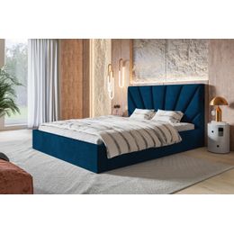 BETT 180x200 - Polsterbett mit Bettkasten und Holzrahmen - Modern Betten - Glatter Kronos-Stoff - Kollektion Denver, Blau