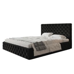 BETT 120x200 - Polsterbett mit Bettkasten und Holzrahmen - Elegant Betten - Weicher Jasminstoff - Kollektion Miami, Schwarz