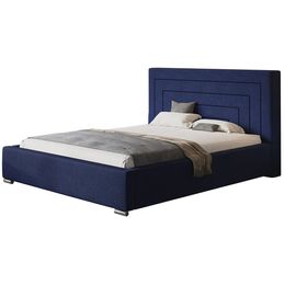 POLSTERBETT Nizza mit Kopfteil, 160x200 cm, Doppelbett mit Bettkasten und Lattenrost aus Holz, Strukturstoff Blau