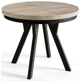RUNDER Esstisch ausziehbar &ndash; Moderner Wohnzimmertisch und K&uuml;chentisch &ndash; Tisch mit Stabile Konstruktion, Durchmesser 90 cm - 190 cm - Farbe Sonoma
