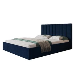 BETT 90x200 - Polsterbett mit Bettkasten und Holzrahmen - Modern Betten - Glatter Kronos-Stoff - Kollektion Sapporo - Blau