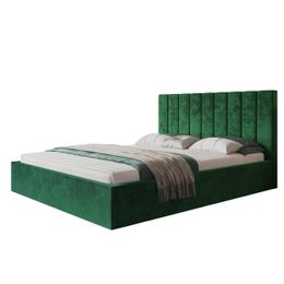 BETT 90x200 - Polsterbett mit Bettkasten und Holzrahmen - Modern Betten - Glatter Kronos-Stoff - Kollektion Sapporo - Gr&uuml;n