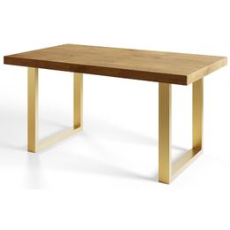 INDUSTRIELLER Esszimmertisch LOFT-U, Gr&ouml;&szlig;e: 160X90X77 cm, Wohnzimmertisch Farbe: LANCELOT, mit Metallbeinen in Farbe Gold