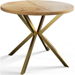 RUNDER Esszimmertisch LOFT LITEN, ausziehbarer Tisch Durchmesser: 120 cm/200 cm, Wohnzimmertisch Farbe: Hellbraun, mit Metallbeinen in Farbe Gold