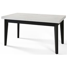 RECHTECKIGER Esszimmertisch SKANDI, ausziehbarer Tisch, Gr&ouml;&szlig;e: 200-300X100X78 cm, Wohnzimmertisch Farbe: MARMUR, mit Holzbeinen in Farbe Schwarz