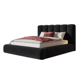 BETT 120x200 - Polsterbett mit Bettkasten und Holzrahmen - Modern Bett - Eleganter Amor-Velvet-Stoff - Kollektion Alva Maxi - Schwarz