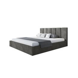 BETT 160x200 - Polsterbett mit Bettkasten und Holzrahmen - Modern Betten - Glatter Kronos-Stoff - Kollektion Tokio, Dunkelgrau