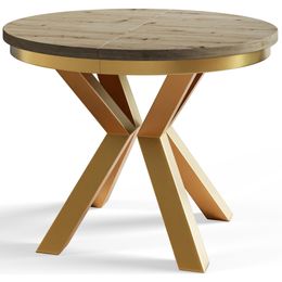 ESSZIMMERTISCH LOFT, ausziehbarer Tisch 120 cm/200 cm, Farbe: Mattbraun, mit Metallbeinen in Farbe Gold
