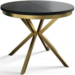 RUNDER Esszimmertisch BERGO, ausziehbarer Tisch Durchmesser: 120 cm/200 cm, Wohnzimmertisch Farbe: Schwarz, mit Metallbeinen in Farbe Gold