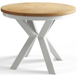 ESSZIMMERTISCH LOFT, ausziehbarer Tisch 120 cm/200 cm, Farbe: Hellbraun, mit Metallbeinen in Farbe Wei&szlig;