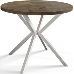 RUNDER Esszimmertisch LOFT LITEN, ausziehbarer Tisch Durchmesser: 120 cm/200 cm, Wohnzimmertisch Farbe: Grau, mit Metallbeinen in Farbe Wei&szlig;