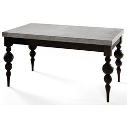 RECHTECKIGER Esszimmertisch LENA, ausziehbarer Tisch, Gr&ouml;&szlig;e: 140-180X80X78,5 cm, Wohnzimmertisch Farbe: Grau, mit Tischbeinen in Farbe Schwarz