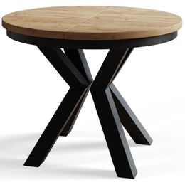 RUNDER Esszimmertisch LOFT, ausziehbarer Tisch Durchmesser: 100 cm/180 cm, Wohnzimmertisch Farbe: Braun, mit Metallbeinen in Farbe Schwarz