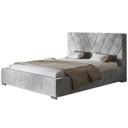 POLSTERBETT Palermo mit Kopfteil, 160x200 cm, Doppelbett mit Bettkasten und Lattenrost aus Holz, Velourstoff Grau