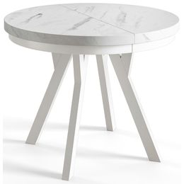 RUNDER Esstisch ausziehbar &ndash; Moderner Wohnzimmertisch und K&uuml;chentisch &ndash; Tisch mit Stabile Konstruktion, Durchmesser 90 cm - 190 cm - Farbe MARMUR