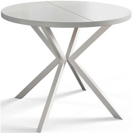 RUNDER Esszimmertisch LOFT LITEN, ausziehbarer Tisch Durchmesser: 120 cm/200 cm, Wohnzimmertisch Farbe: Wei&szlig;, mit Metallbeinen in Farbe Wei&szlig;