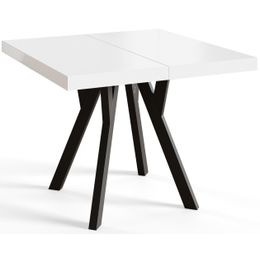 QUADRATISCHER Esstisch ausziehbar &ndash; Moderner Wohnzimmertisch und K&uuml;chentisch &ndash; Tisch mit Holzbeinen, Durchmesser 110 - 210 cm - Farbe Wei&szlig;