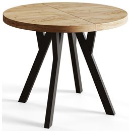 RUNDER Esstisch ausziehbar &ndash; Moderner Wohnzimmertisch und K&uuml;chentisch &ndash; Tisch mit Stabile Konstruktion, Durchmesser 80 cm - 130 cm - Farbe Craft