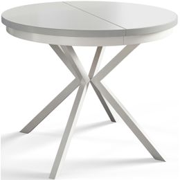 RUNDER Esszimmertisch BERGO, ausziehbarer Tisch Durchmesser: 100 cm/180 cm, Wohnzimmertisch Farbe: Wei&szlig;, mit Metallbeinen in Farbe Wei&szlig;