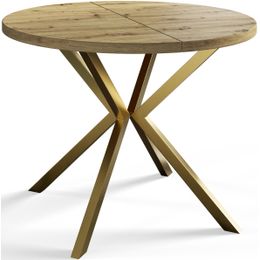 RUNDER Esszimmertisch LOFT LITEN, ausziehbarer Tisch Durchmesser: 120 cm/200 cm, Wohnzimmertisch Farbe: Mattbraun, mit Metallbeinen in Farbe Gold