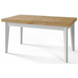 RECHTECKIGER Esszimmertisch SKANDI, ausziehbarer Tisch, Gr&ouml;&szlig;e: 120-160X80X78 cm, Wohnzimmertisch Farbe: LANCELOT, mit Holzbeinen in Farbe Wei&szlig;