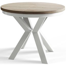 ESSZIMMERTISCH LOFT, ausziehbarer Tisch 120 cm/200 cm, Farbe: Beige, mit Metallbeinen in Farbe Wei&szlig;