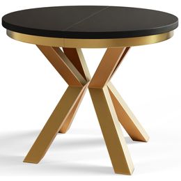 ESSZIMMERTISCH LOFT, ausziehbarer Tisch 120 cm/200 cm, Farbe: Schwarz, mit Metallbeinen in Farbe Gold