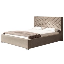 POLSTERBETT Monaco mit Kopfteil, 120x200 cm, Doppelbett mit Bettkasten und Lattenrost aus Holz, Velourstoff Sand