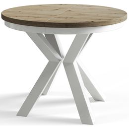 RUNDER Esszimmertisch LOFT, ausziehbarer Tisch Durchmesser: 100 cm/180 cm, Wohnzimmertisch Farbe: Mattbraun, mit Metallbeinen in Farbe Wei&szlig;