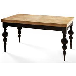 RECHTECKIGER Esszimmertisch LENA, ausziehbarer Tisch, Gr&ouml;&szlig;e: 120-160X80X78,5 cm, Wohnzimmertisch Farbe: CRAFT, mit Tischbeinen in Farbe Schwarz