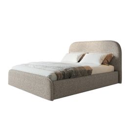 BETT 90x200 - Polsterbett mit Bettkasten und Holzrahmen - Modern Betten - Eleganter Puente-Stoff - Kollektion Vienna - Beige Melange
