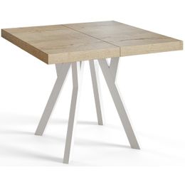QUADRATISCHER Esstisch ausziehbar &ndash; Moderner Wohnzimmertisch und K&uuml;chentisch &ndash; Tisch mit Holzbeinen, Durchmesser 100 - 200 cm - Farbe Halifax