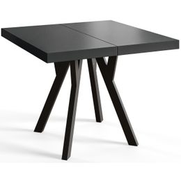 QUADRATISCHER Esstisch ausziehbar &ndash; Moderner Wohnzimmertisch und K&uuml;chentisch &ndash; Tisch mit Holzbeinen, Durchmesser 110 cm - 210 cm - Farbe Schwarz