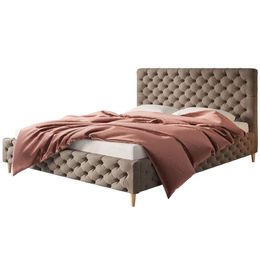 POLSTERBETT LUX Miami mit Kopfteil, 120 x 200 cm, Doppelbett mit Lattenrost aus Holz, Velourstoff Braun, F&uuml;&szlig;e in Farbe: Braun