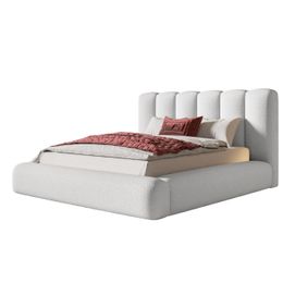 BETT 140x200 - Polsterbett mit Bettkasten und Holzrahmen - Modern Bett - Eleganter Catch Me-Stoff - Kollektion Alva Maxi - Wei&szlig;